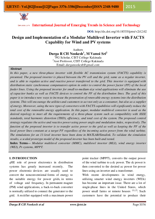 (PDF) Design and Implementation of a Modular Multilevel Inverter with FACTS Capability for Wind ...