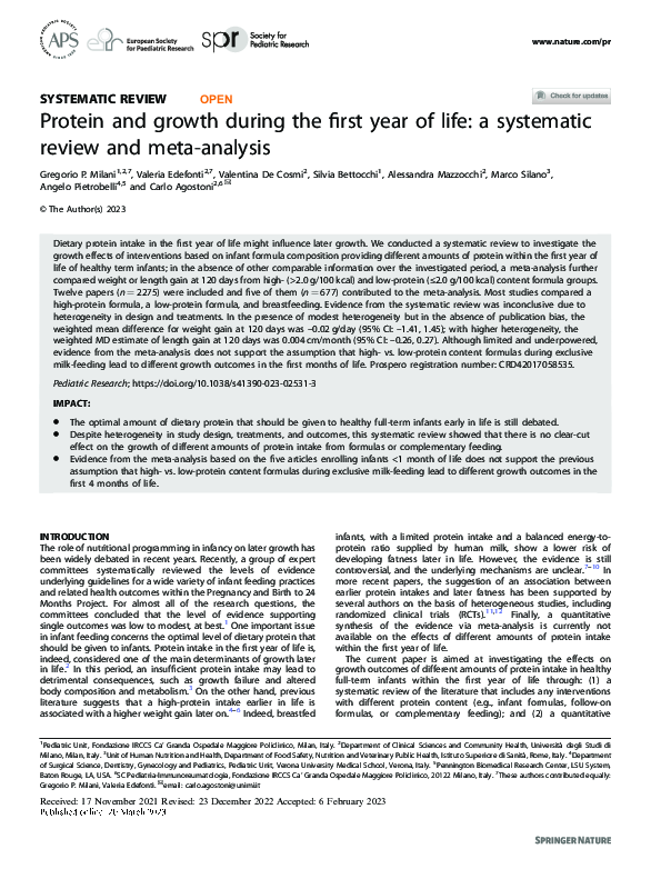 (PDF) Protein and growth during the first year of life: a systematic ...