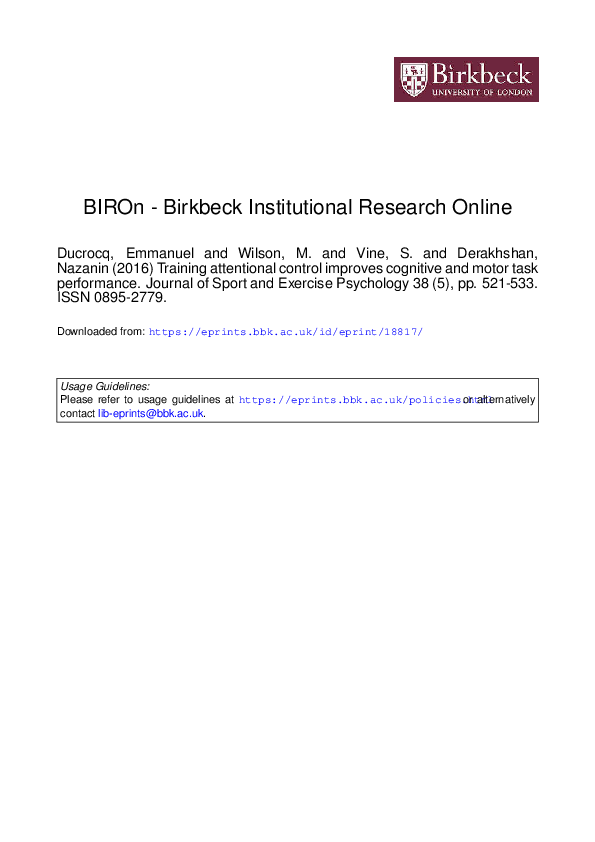 Pdf Training Attentional Control Improves Cognitive And Motor Task Performance Manu Ducrocq