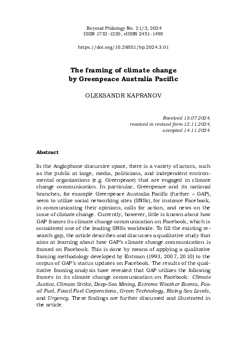 (PDF) The framing of climate change by Greenpeace Australia Pacific