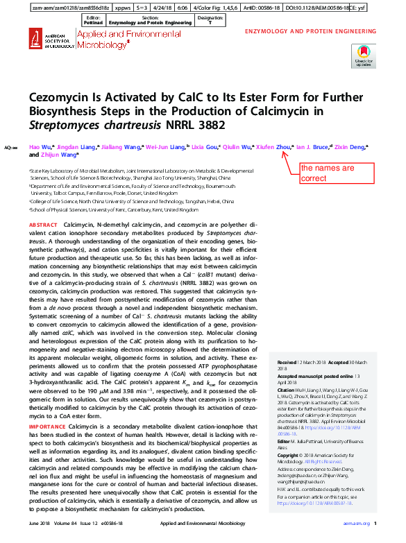 (PDF) Cezomycin Is Activated by CalC to Its Ester Form for Further ...