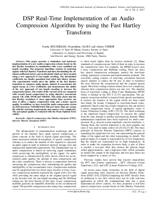 Pdf Dsp Real Time Implementation Of An Audio Compression Algorithm By