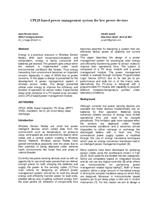 (PDF) CPLD based power management system for low power devices | Ayaz Hassan Moon - Academia.edu