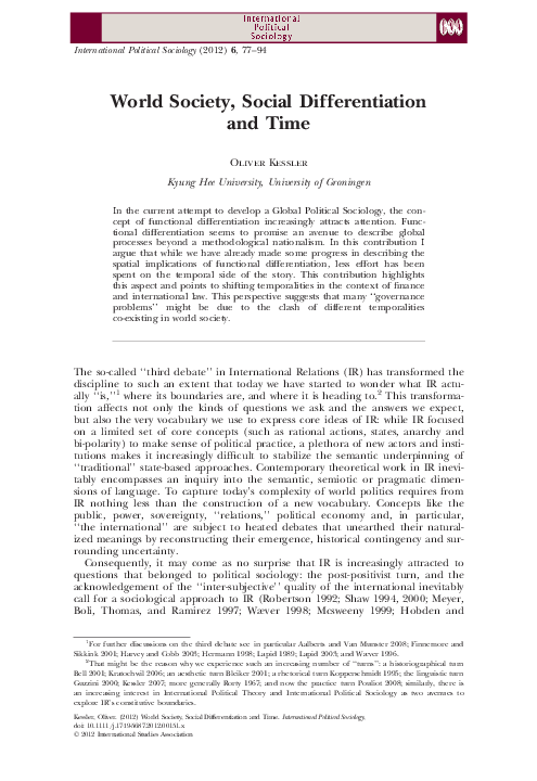 (PDF) world society social differentiation and time