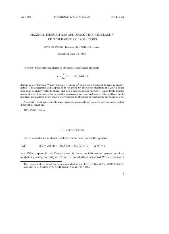 (PDF) Maximal Inequalities and Space-Time Regularity | Szymon Peszat - Academia.edu