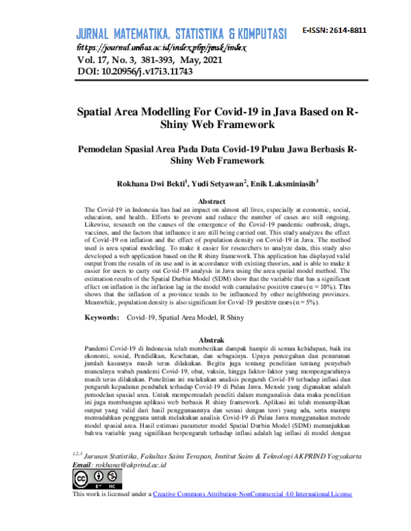 (PDF) Spatial Area Model for Covid-19 in Java Based on R-Shiny Web Framework