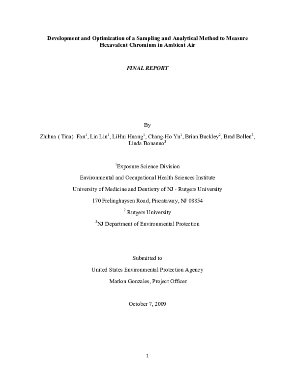 Pdf Development And Optimization Of A Sampling And Analytical Method To Measure Hexavalent