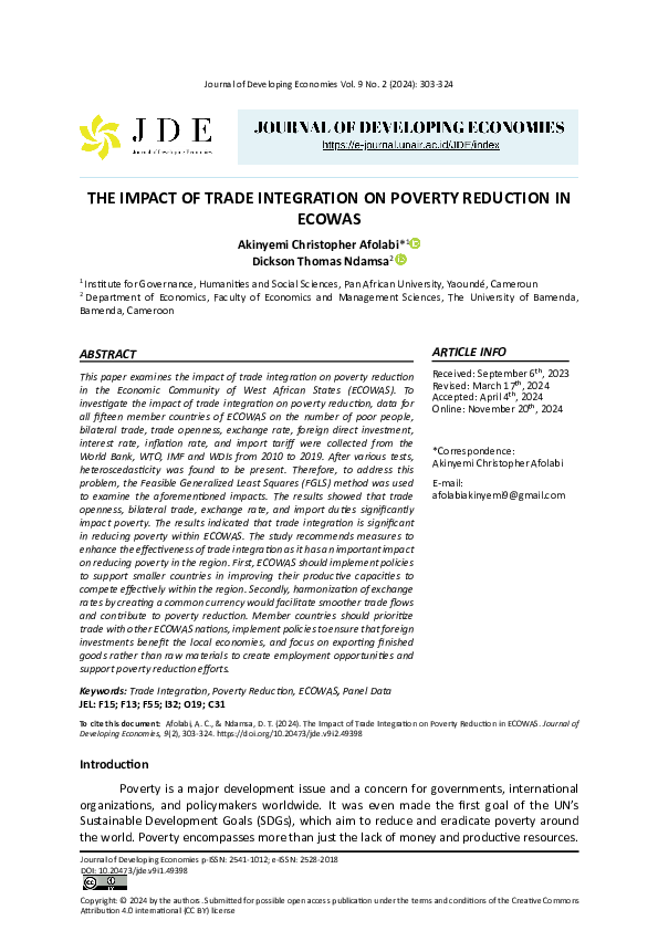 (PDF) The Impact of Trade Integration on Poverty Reduction in ECOWAS