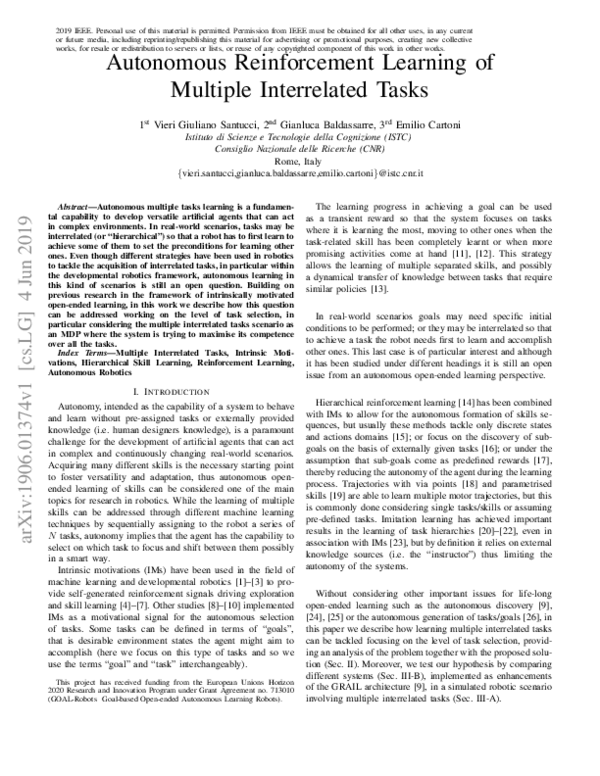 (PDF) Autonomous Reinforcement Learning of Multiple Interrelated Tasks