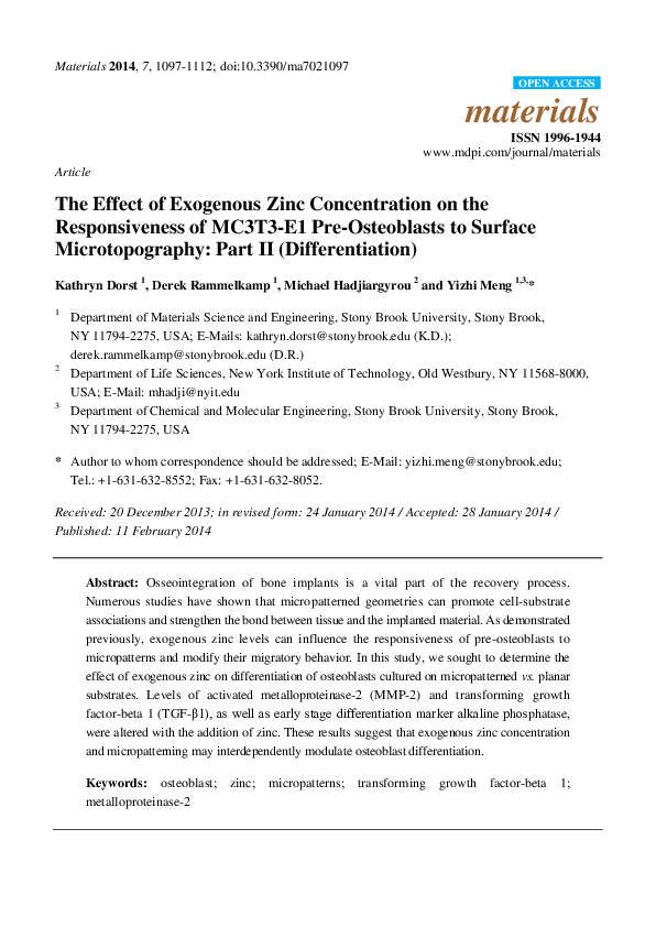 (PDF) The Effect of Exogenous Zinc Concentration on the Responsiveness ...