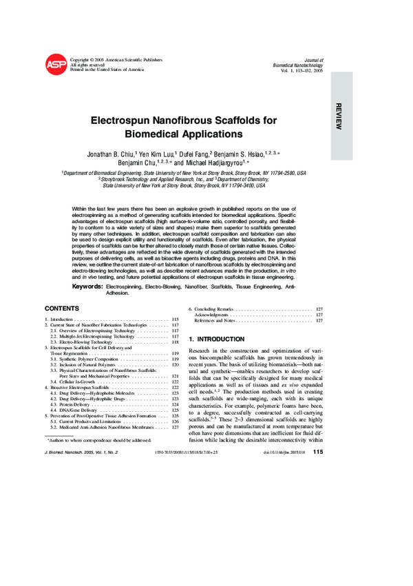 (PDF) Electrospun Nanofibrous Scaffolds for Biomedical Applications