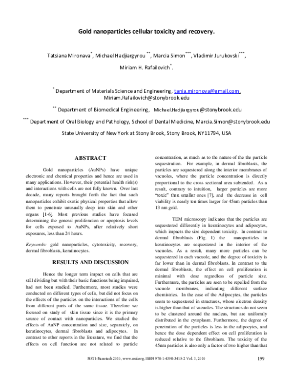 (PDF) Gold nanoparticles cellular toxicity and recovery: Adipose Derived Stromal cells | Michael ...