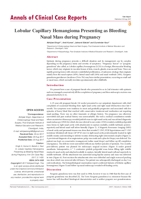 (PDF) Lobular Capillary Hemangioma Presenting as Bleeding Nasal Mass ...