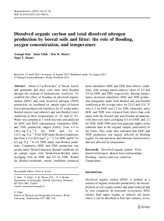 (PDF) Dissolved organic carbon and total dissolved nitrogen production by boreal soils and ...