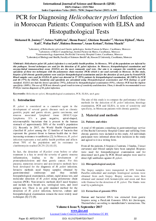(PDF) PCR for Diagnosing Helicobacter pylori Infection in Moroccan ...