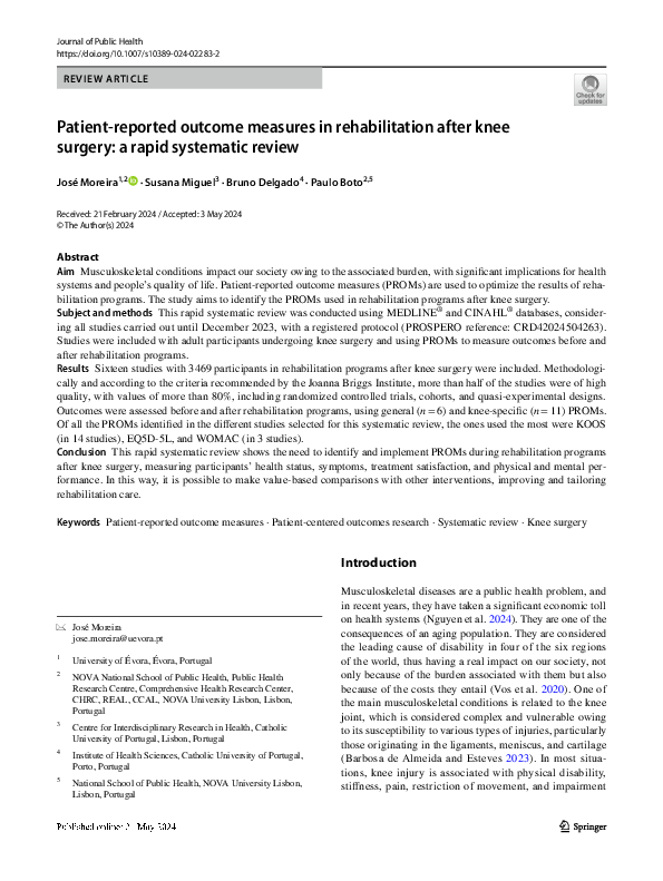 (PDF) Patient-reported outcome measures in rehabilitation after knee surgery: a rapid systematic ...
