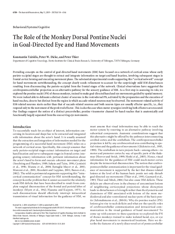 (PDF) The Role of the Monkey Dorsal Pontine Nuclei in Goal-Directed Eye ...