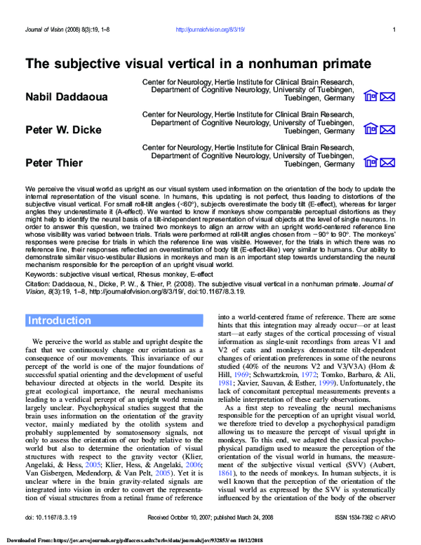 (PDF) The subjective visual vertical in a nonhuman primate