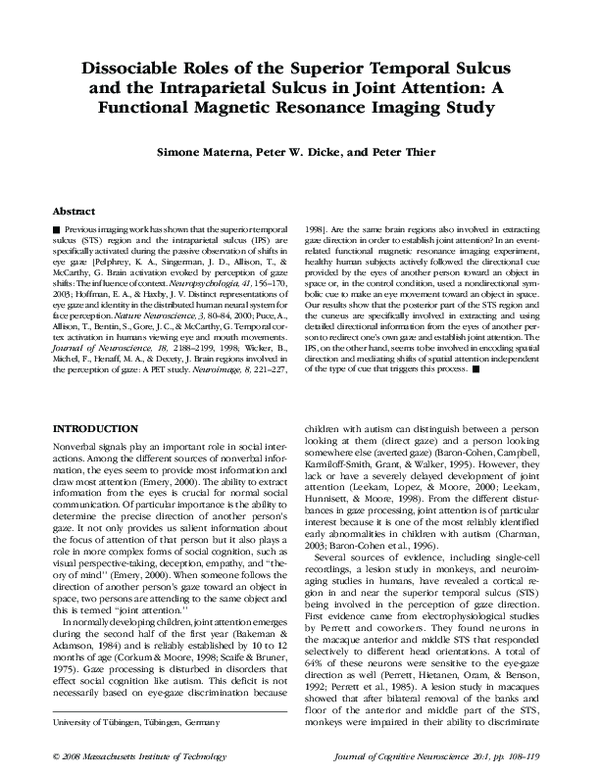 (PDF) Dissociable Roles of the Superior Temporal Sulcus and the Intraparietal Sulcus in Joint ...