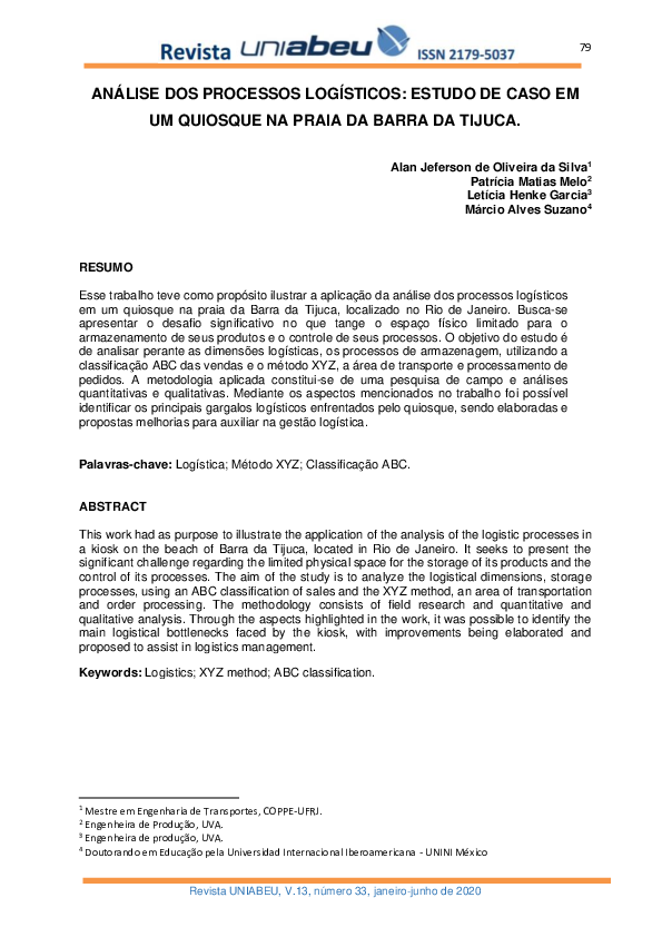 (PDF) Análise Dos Processos Logísticos: Estudo De Caso Em Um Quiosque Na Praia Da Barra Da Tijuca