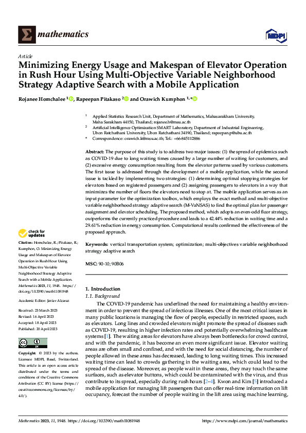 (PDF) Minimizing Energy Usage and Makespan of Elevator Operation in Rush Hour Using Multi ...