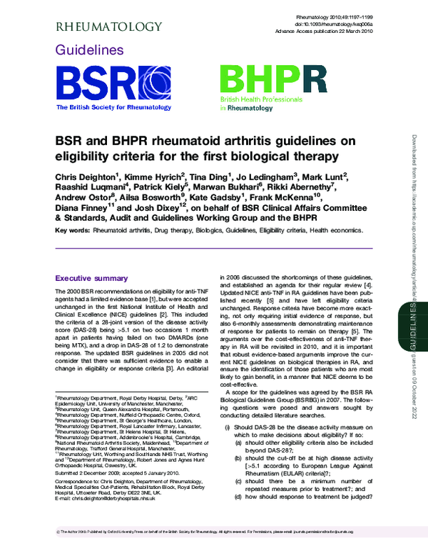(PDF) Eligibility Criteria for First RA Biologic Therapy