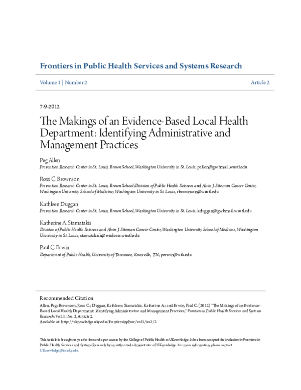 (PDF) The Makings of an Evidence-Based Local Health Department ...