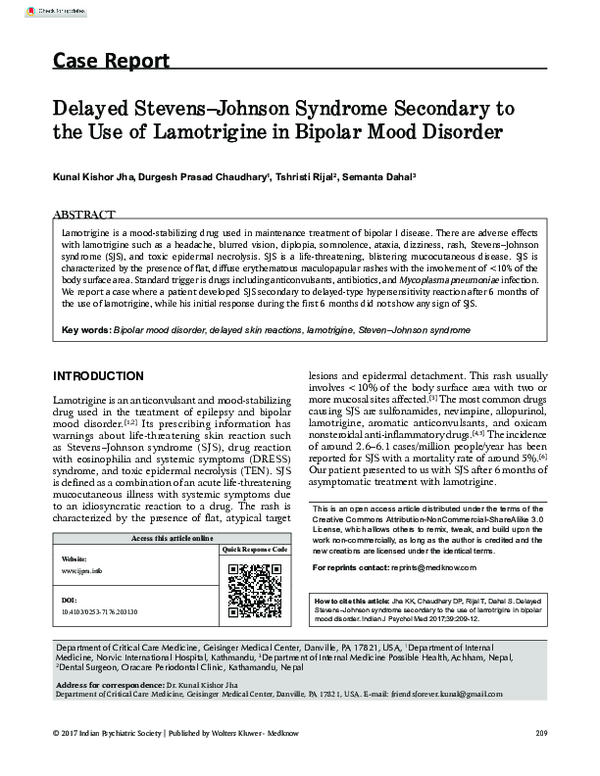 (PDF) Delayed Stevens-Johnson Syndrome Secondary to the Use of ...