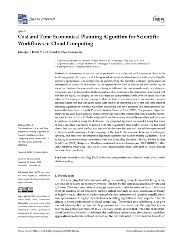 (PDF) Cost and Time Economical Planning Algorithm for Scientific Workflows in Cloud Computing