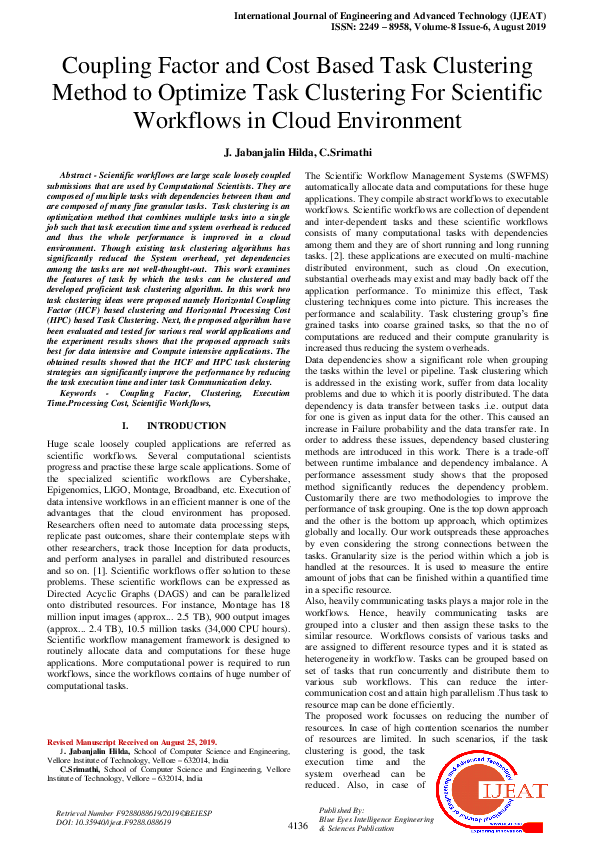 Pdf Coupling Factor And Cost Based Task Clustering Method To Optimize Task Clustering For