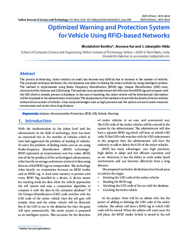 (PDF) Optimized Warning and Protection System for Vehicle Using RFID ...