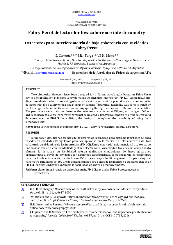 (PDF) Fabry Perot detector for low coherence interferometry