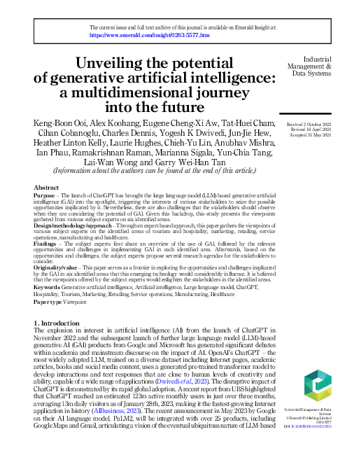 (PDF) Unveiling the potential of generative artificial intelligence: a multidimensional journey ...