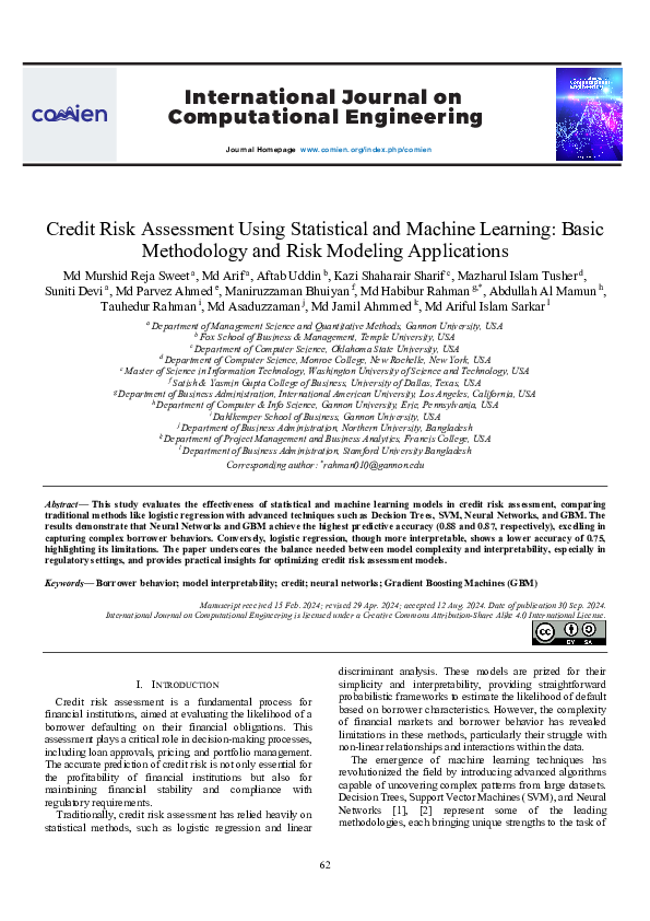 (PDF) Credit Risk Assessment Using Statistical and Machine Learning: Basic Methodology and Risk ...