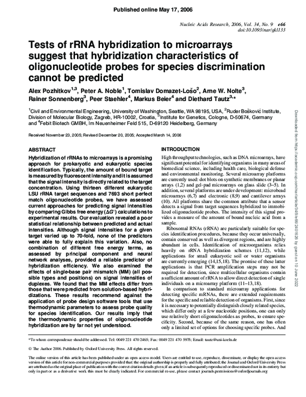 Pdf Tests Of Rrna Hybridization To Microarrays Suggest That Hybridization Characteristics Of
