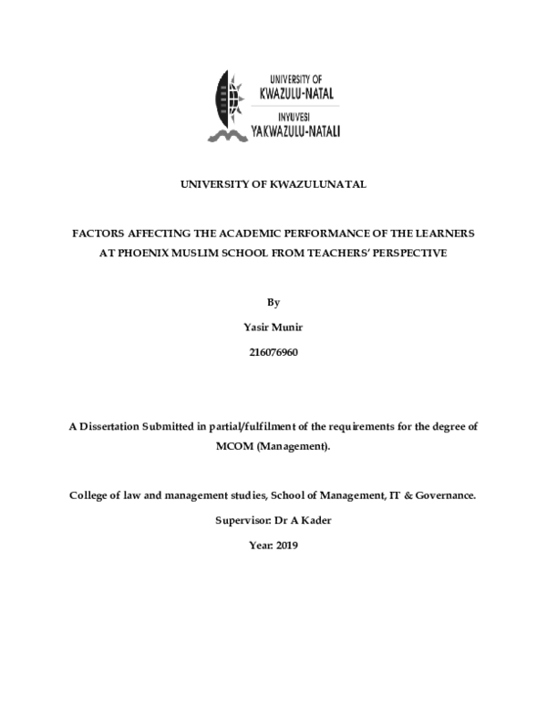 (PDF) Factors affecting the academic performance of the learners at ...