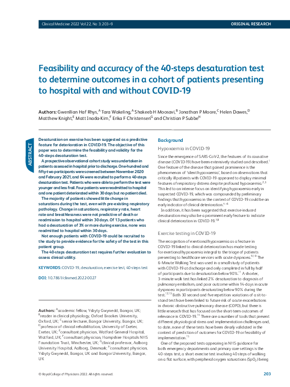 (PDF) Feasibility and accuracy of the 40-steps desaturation test to ...
