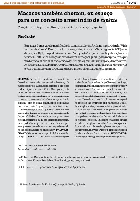 (PDF) Weeping monkeys, or outline of an Amerindian concept of species