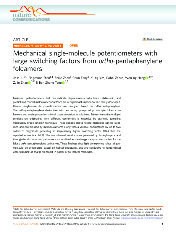 (PDF) Mechanical single-molecule potentiometers with large switching ...