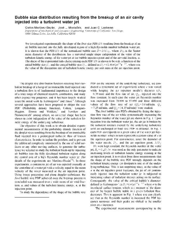 (PDF) Bubble size distribution resulting from the breakup of an air cavity injected into a ...