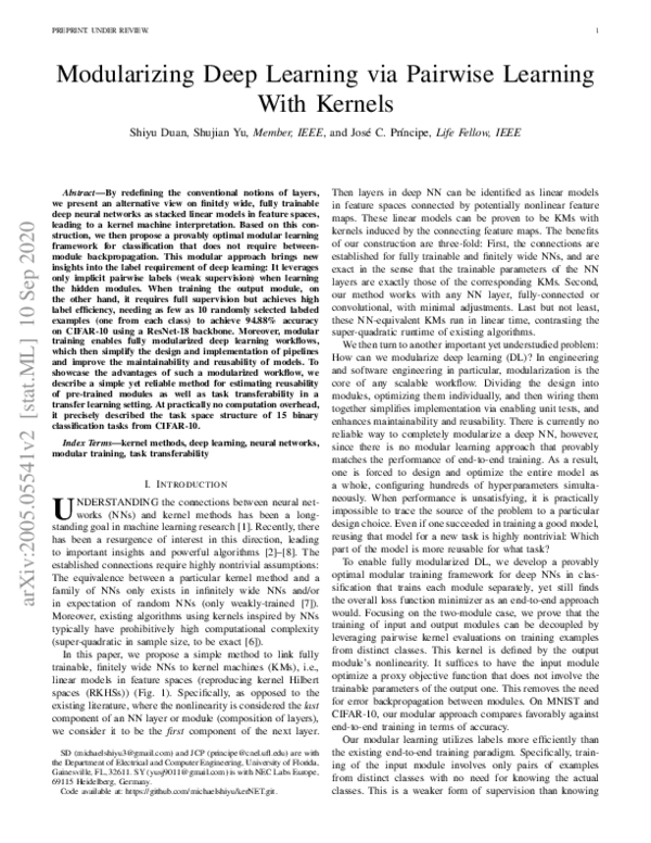 (PDF) Modularizing Deep Learning via Pairwise Learning With Kernels