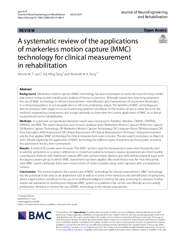 (PDF) A systematic review of the applications of markerless motion ...