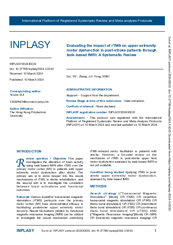 (PDF) Evaluating the impact of rTMS on upper extremity motor ...