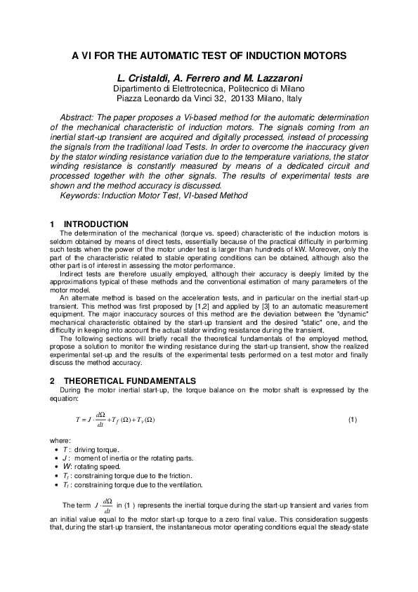 (PDF) A VI for the Automatic Test of Induction Motors