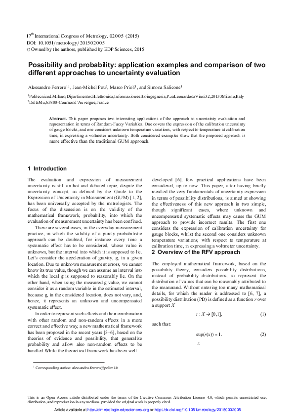 (PDF) Possibility and probability: application examples and comparison of two different ...