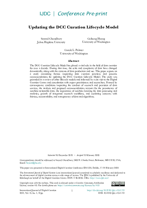 (PDF) Updating the DCC Curation Lifecycle Model