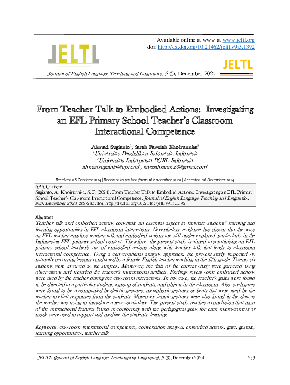 (PDF) From Teacher Talk to Embodied Actions Investigating an EFL Primary School Teacher’s ...