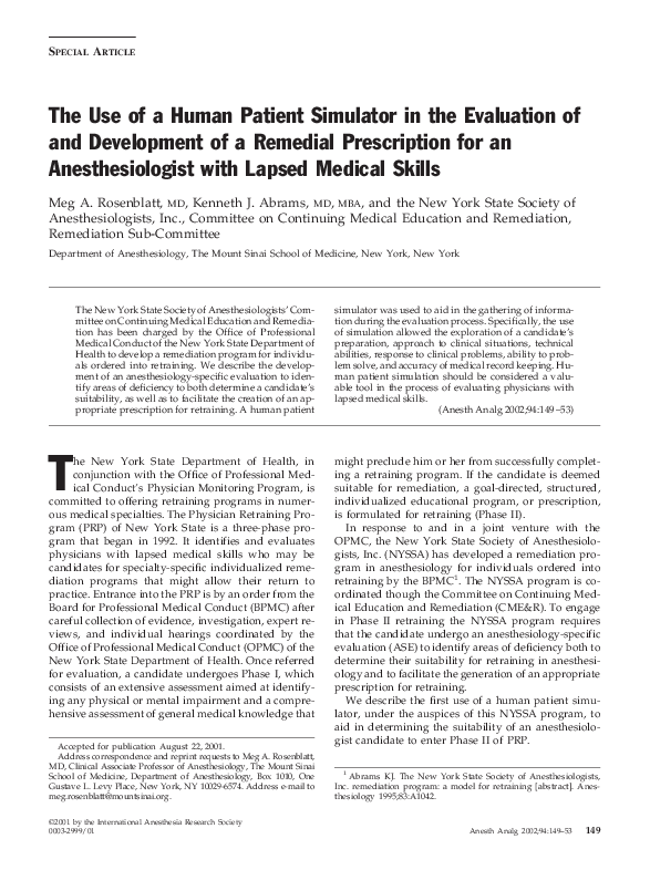 (PDF) The Use of a Human Patient Simulator in the Evaluation of and ...