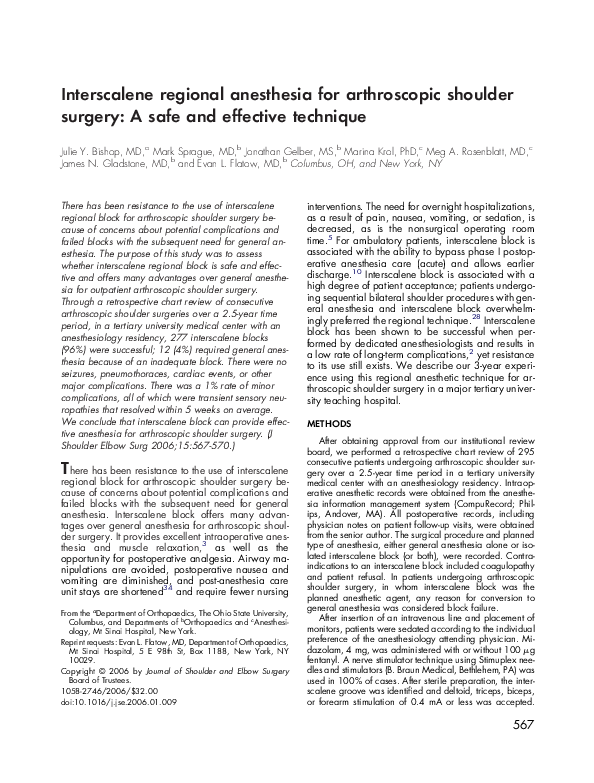 (PDF) Interscalene regional anesthesia for arthroscopic shoulder ...