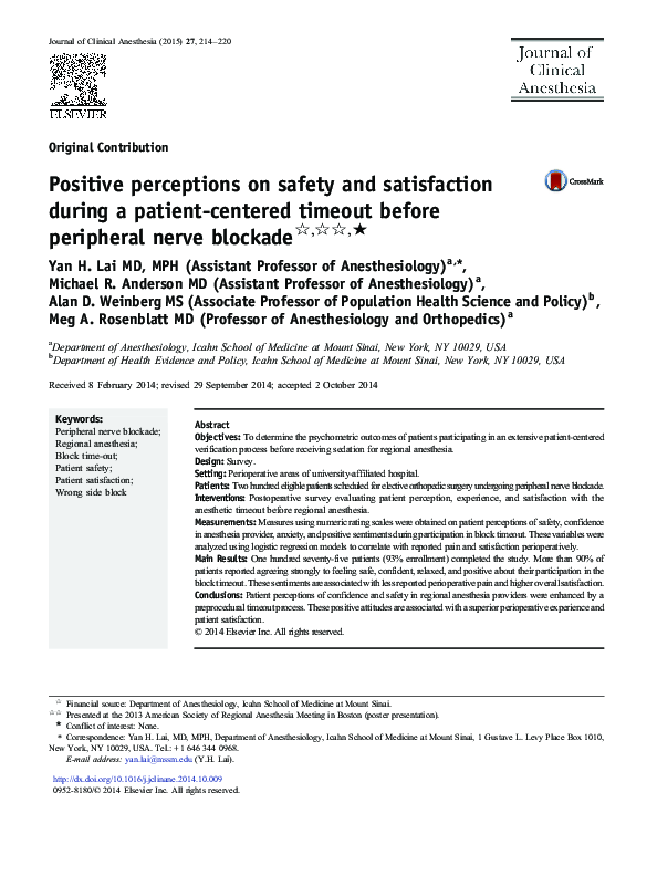 (PDF) Positive perceptions on safety and satisfaction during a patient ...